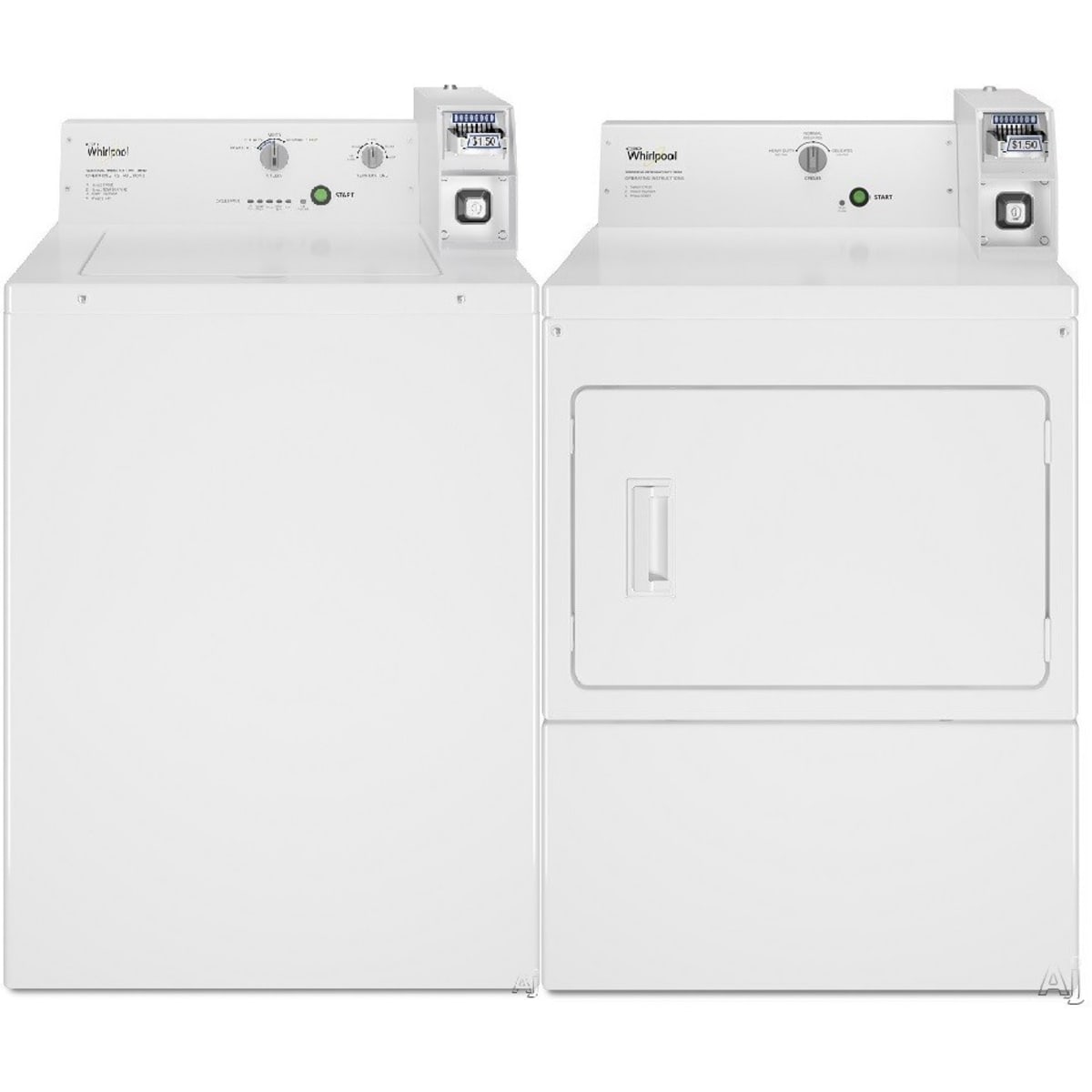 Whirlpool CAE2745FQ 27 Inch Top Load Commercial Washer & Whirlpool CEM ...